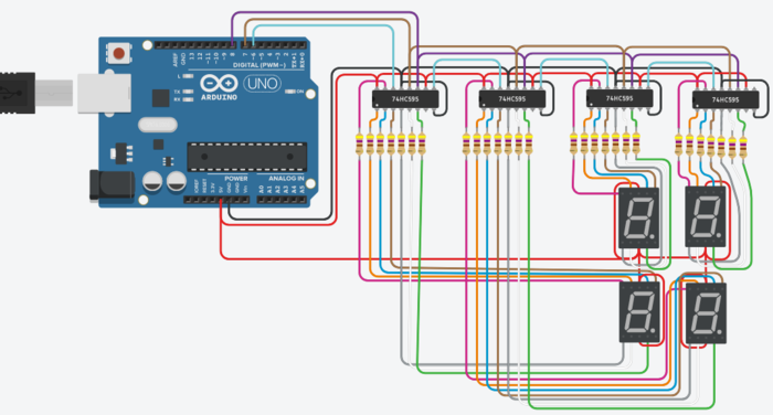 Hodiny - 74HC595 - 7-segmentový displej :: Arduino-esp8266-esp32-projekty